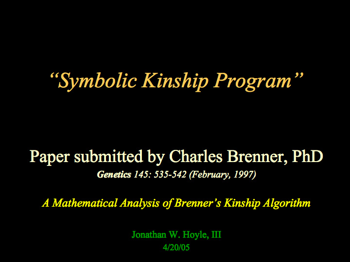 Jonathan Hoyle's Presentation
